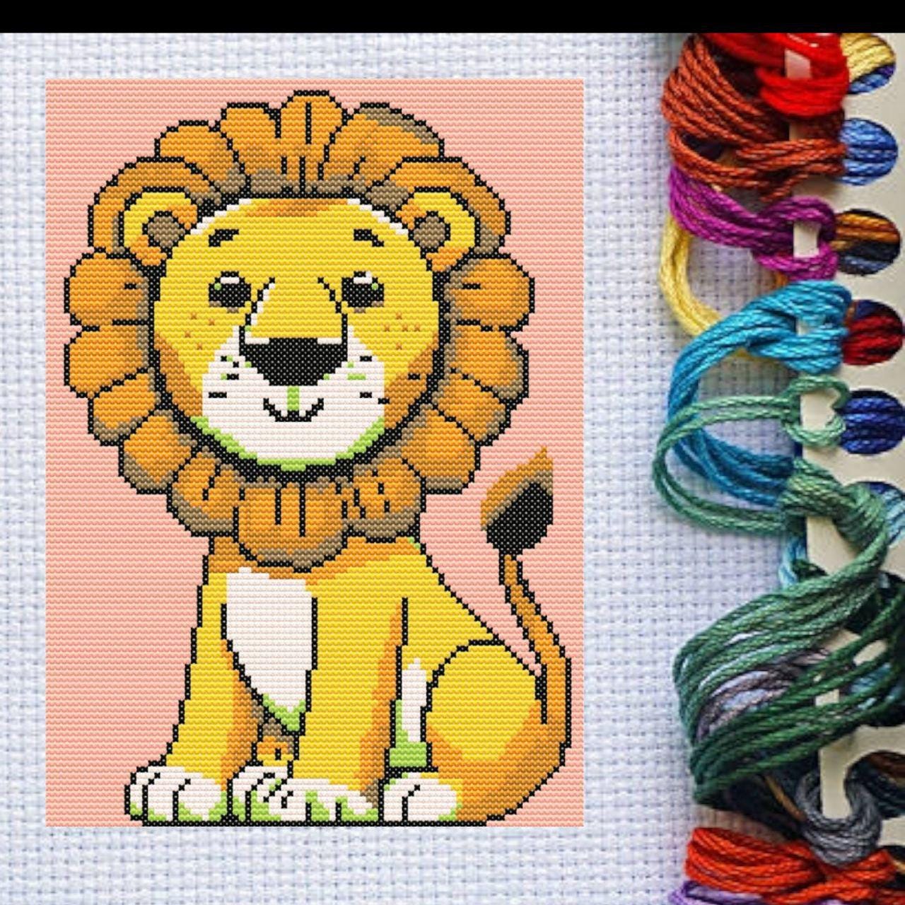 Cross Stitch Pattern Lion, Modern Cross Stitch Pattern Cute Lion, Easy ...