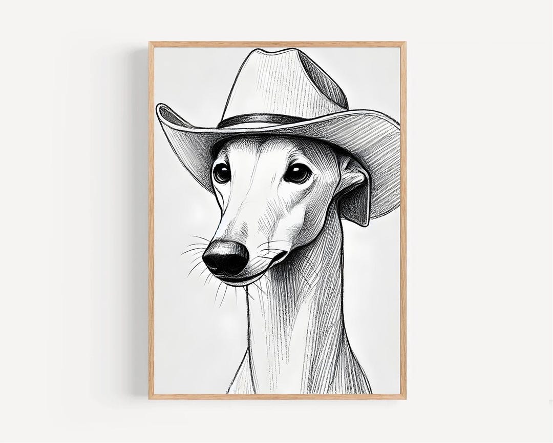 Digital Art Print Whippet in a Cowboy Hat Printable Art Wall Decor ...