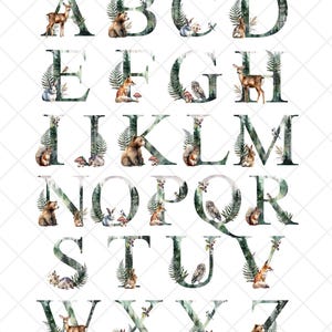 Woodland Animal Alphabet & Numbers Poster: Nursery Decor (digital ...