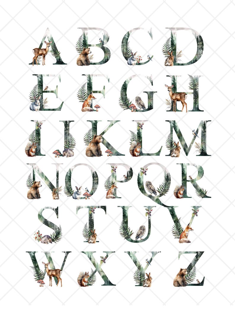Woodland Animal Alphabet & Numbers Poster Wall Art / Educational ABC ...