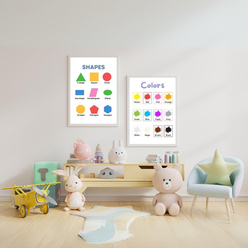 Preschool Shapes & Colors Poster Set: Educational Wall Art (digital ...