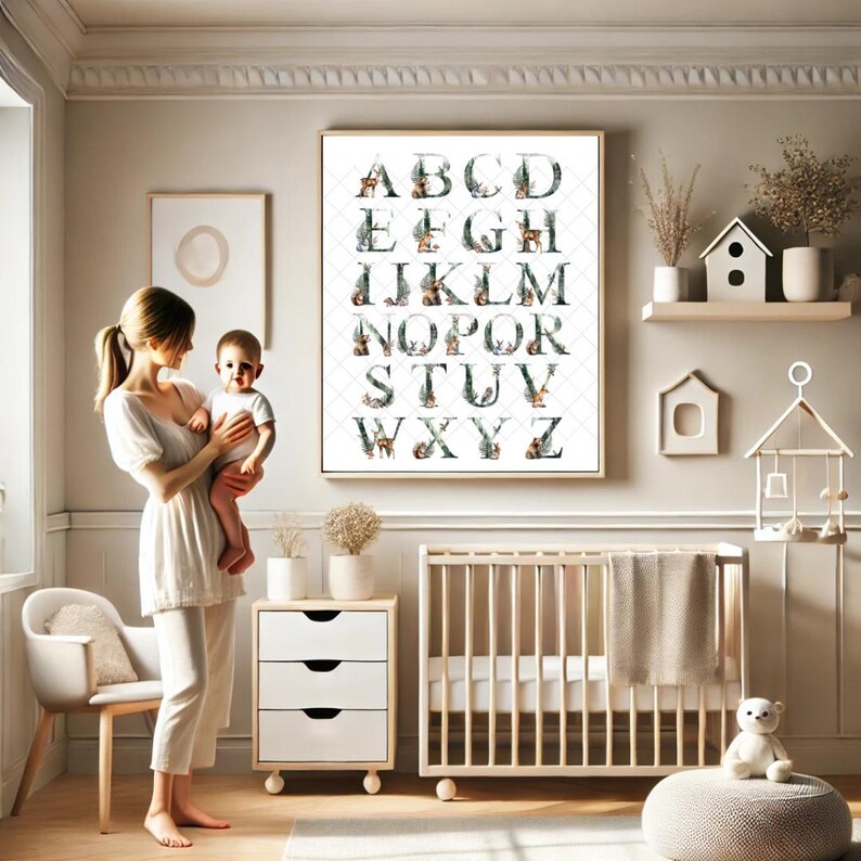 Woodland Animal Alphabet & Numbers Poster: Nursery Decor (digital ...