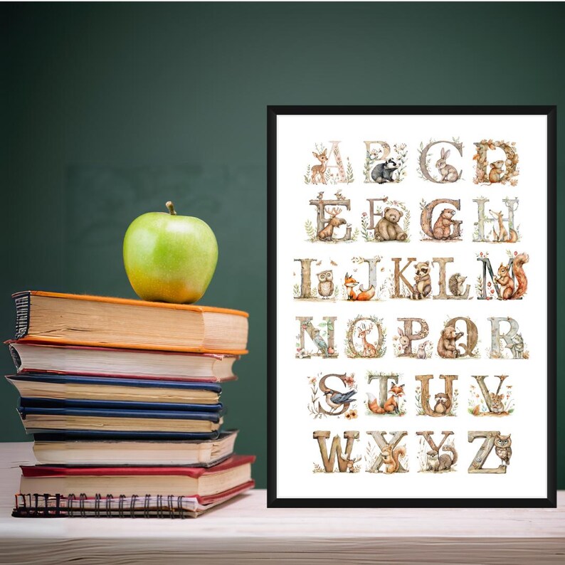 Woodland Animals Alphabet Art Print, Watercolor Nursery Decor (digital ...
