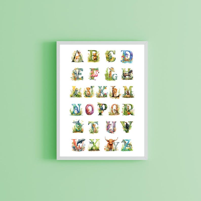 Animal Alphabet Poster for Kids / Safari Nursery Wall Art / Jungle ABC ...