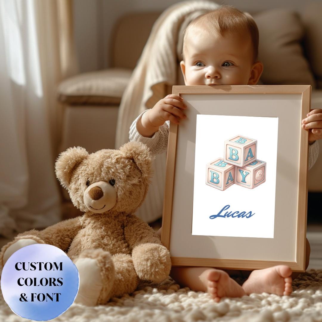 Personalized Blue Baby Blocks Name Print: Nursery Wall Art (digital ...