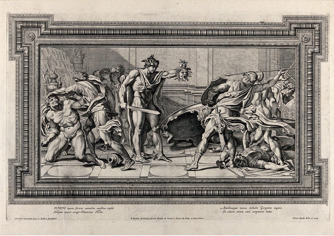 Perseus and Medusa Engraving Print | A4 Greek Mythology Wall Art ...
