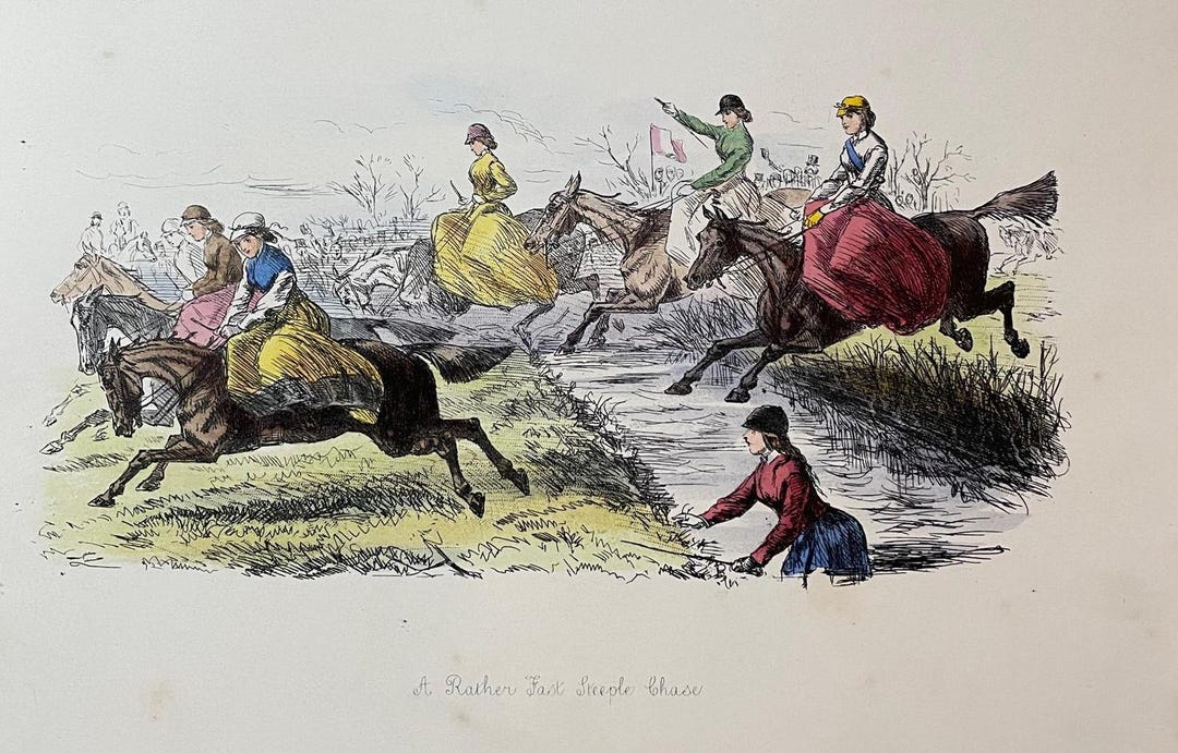 1868 Hand-coloured Lithograph "a Rather Fast Steeple Chase" by John ...