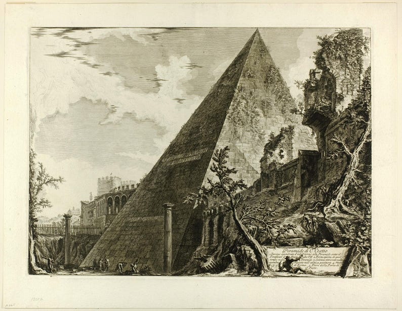 Ancient Roman Pyramid of Cestius Architectural Engraving Print – 18th ...