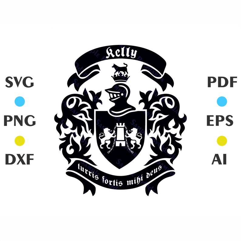 Escudo de la familia Kelly, escudo de armas de Kelly, Turris Fortis ...