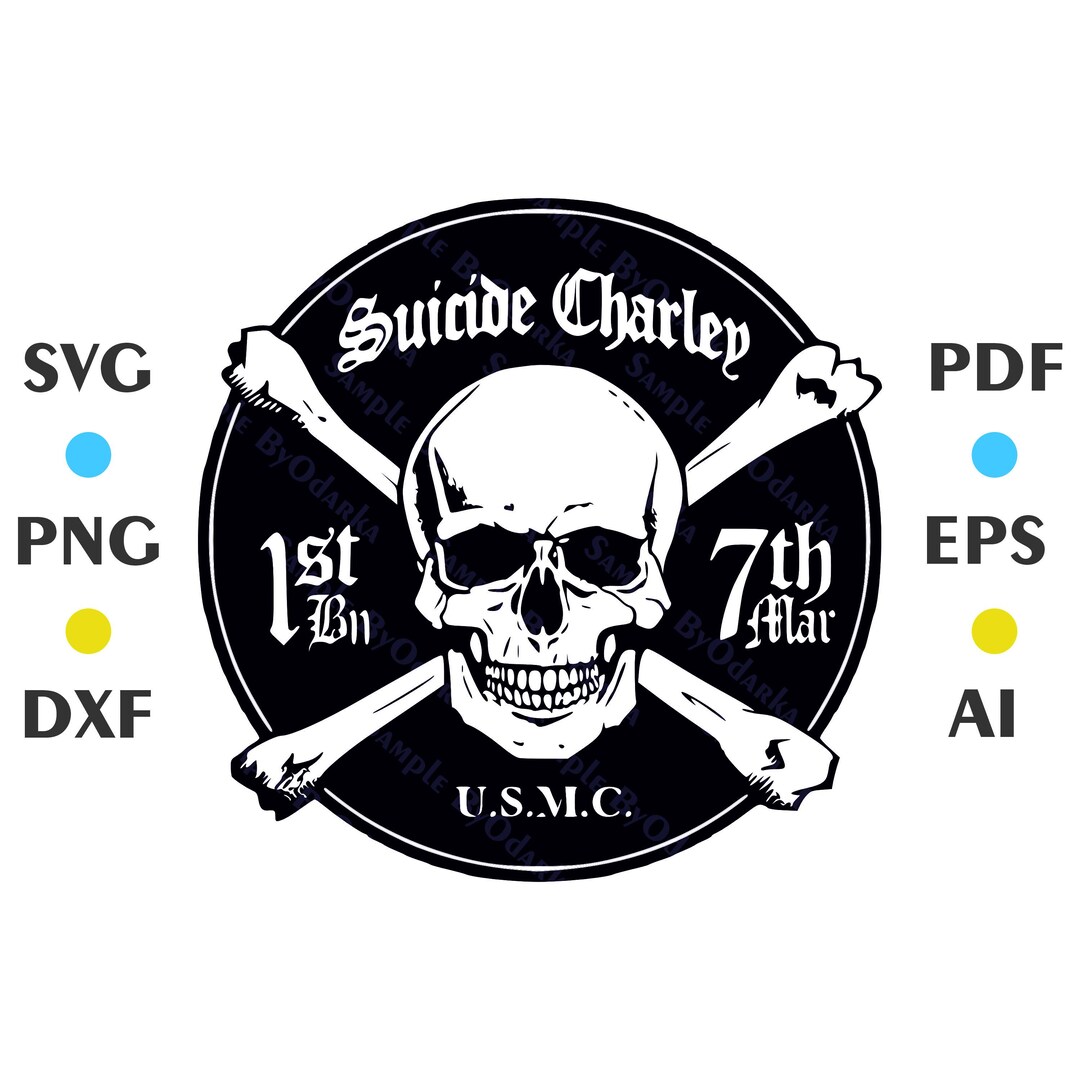 U.S. Marine Corps Suicide Charley Battalion Insignia Logo, 1st Battalion 7th Marines Emblem ...