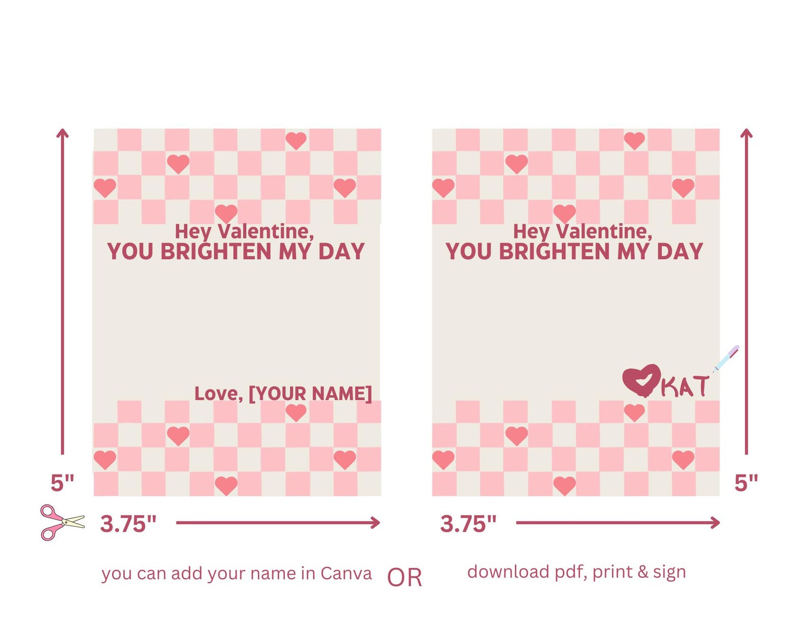 You Brighten My Day Printable Valentine Cards - Editable Canva Template ...