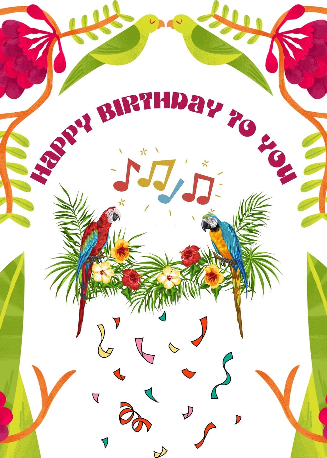 Singing Parrot Birthday Card | Cute Bird Digital Card | Printable ...