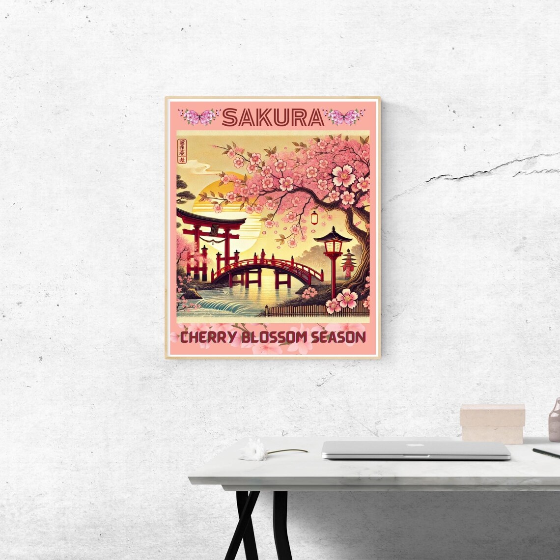 Sakura Landscape Print: Japanese Cherry Blossom Door Poster (digital ...