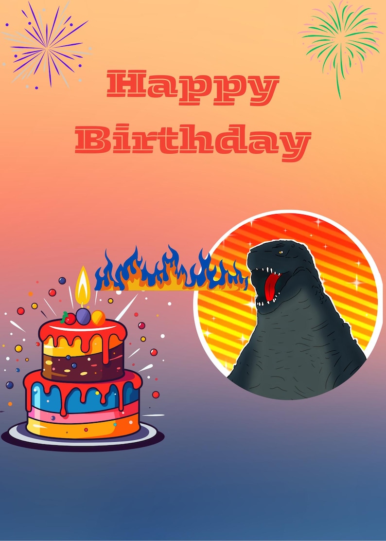 Godzilla-themed Birthday Card – Digital Printable – Kaiju Party ...