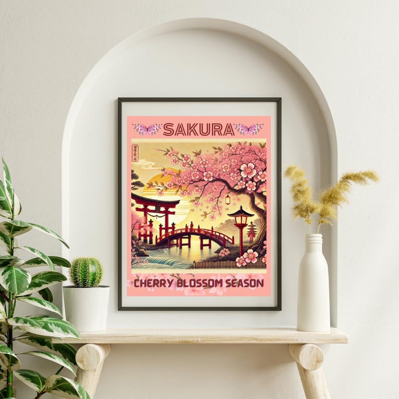 Sakura Landscape Print: Japanese Cherry Blossom Door Poster (digital ...