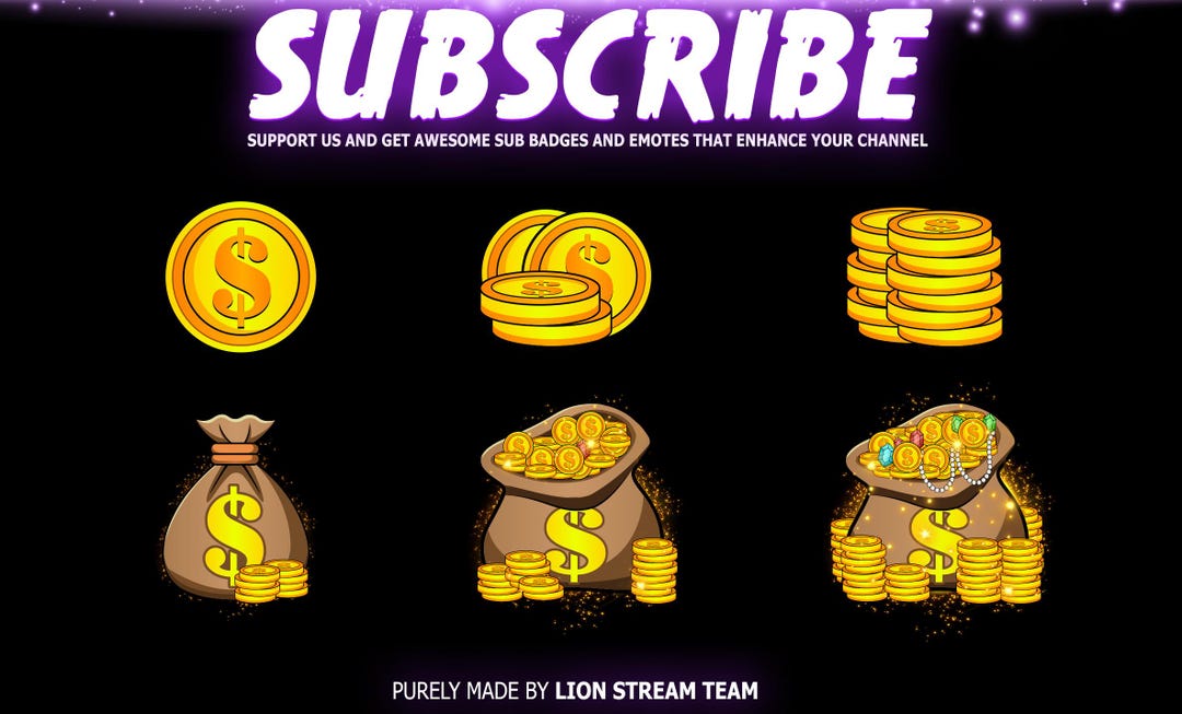 Gold Coins Twitch Sub Badges: Money Bag Icons (digital Download) - Etsy