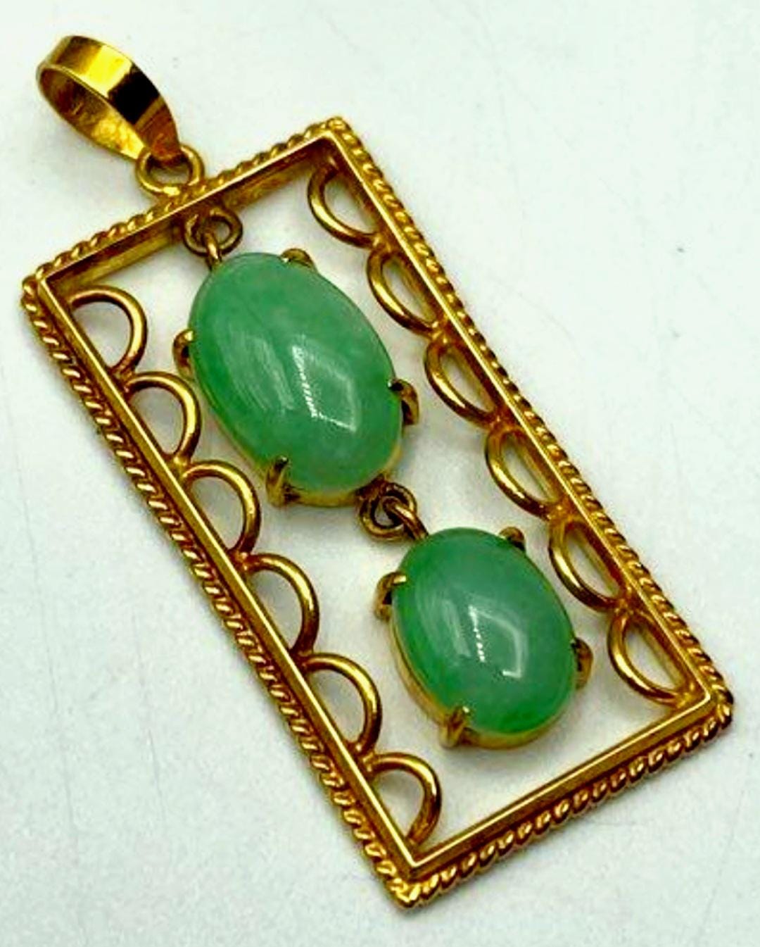 Antique 14K Gold & Grade A, Natural and Untreated, fei Cui Jadeite ...