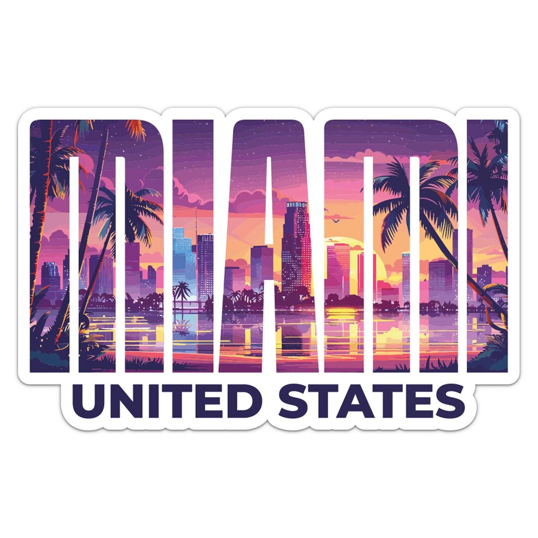 USA Miami City Sticker Car Bumper Vinyl Decal - Etsy