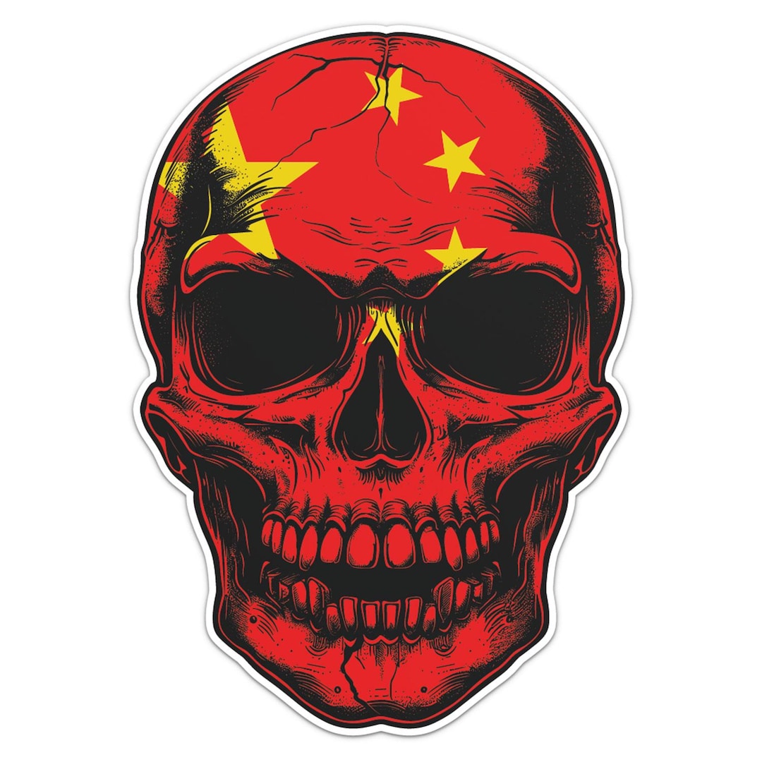Skull China Flag Sticker Car Bumper Vinyl Decal - Etsy