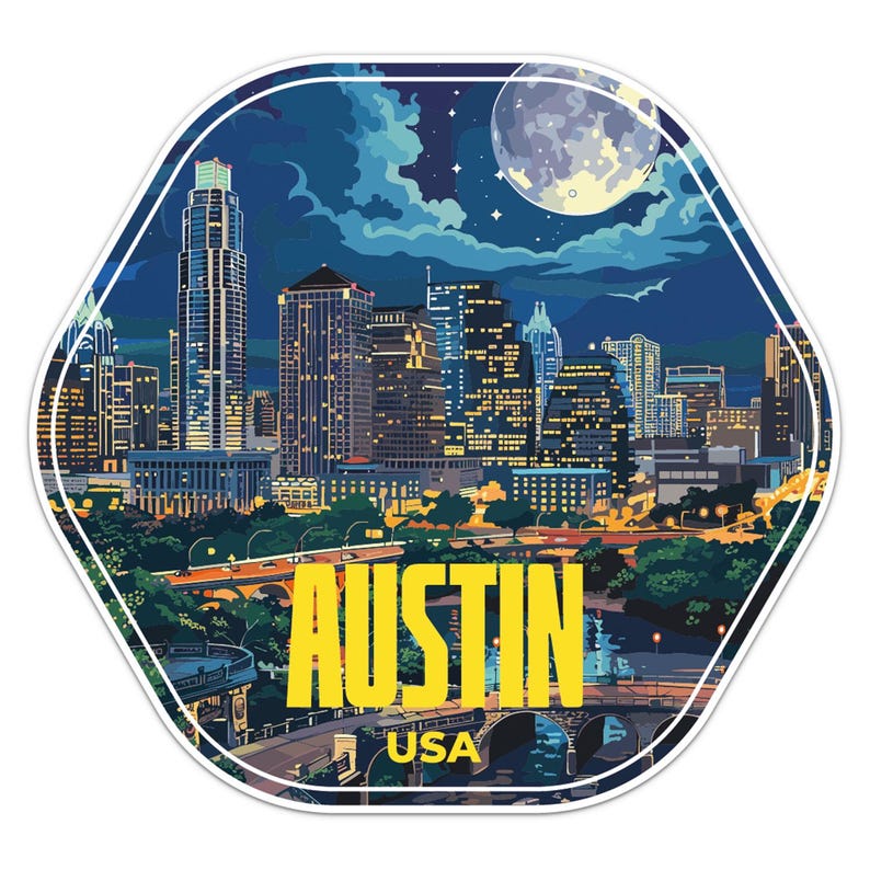 USA Austin Night City Sticker Car Bumper Vinyl Decal - Etsy
