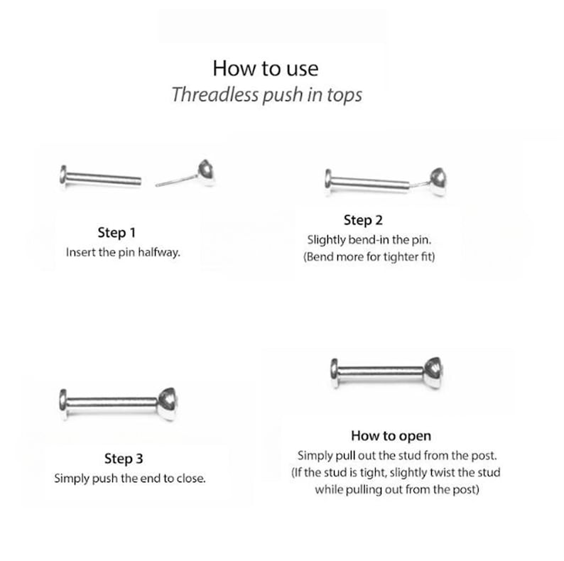 Titanium Labret Stud Earrings, Threadless Push Pin Flat Back Earrings ...
