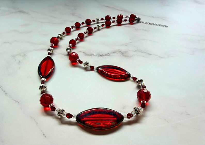 Bohemian Red Czech Glass Necklace - Crimson Devotion, Modern Romance ...