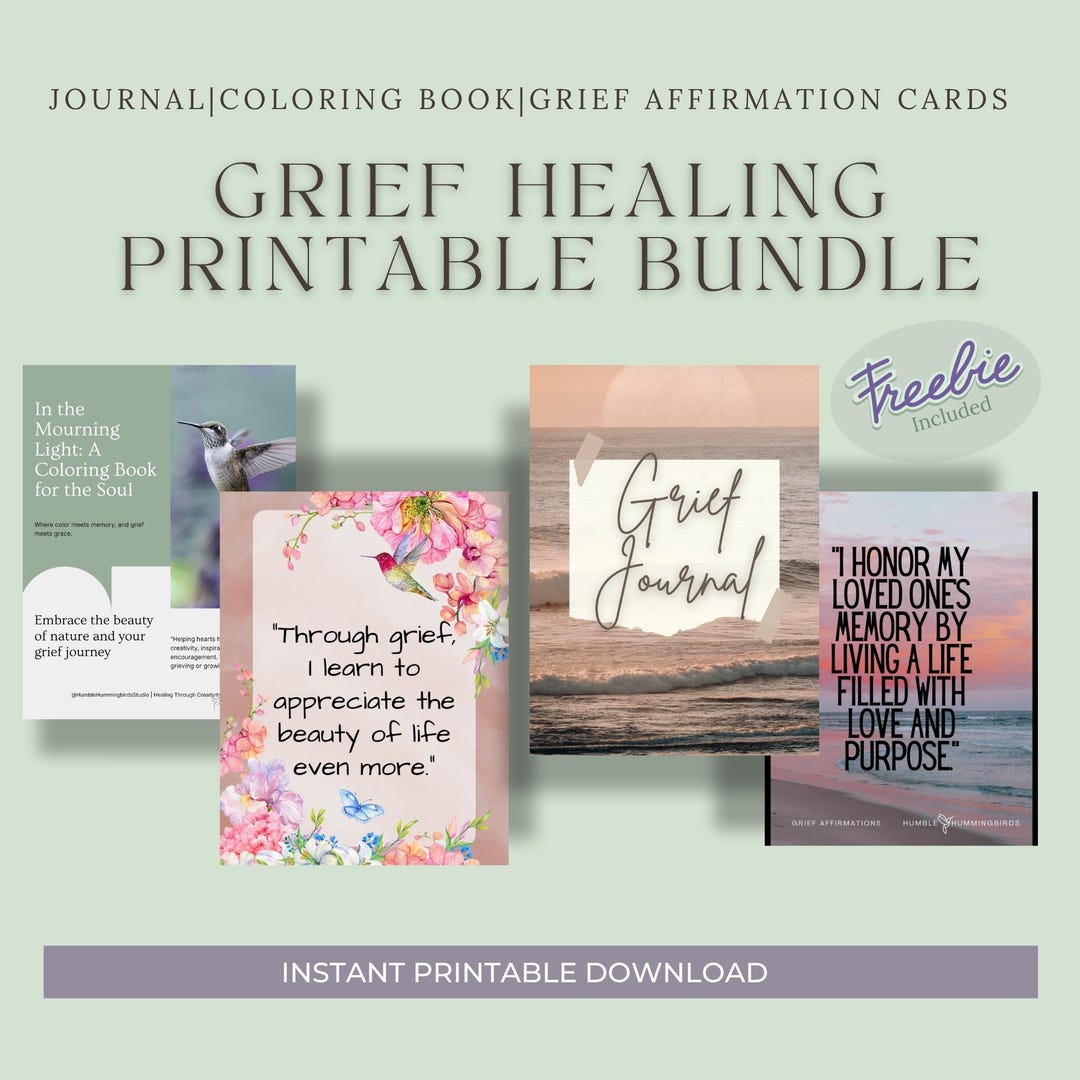 Grief Healing Printable Bundle | Grief Journal + Coloring Book + Affirmation Cards | Christian ...