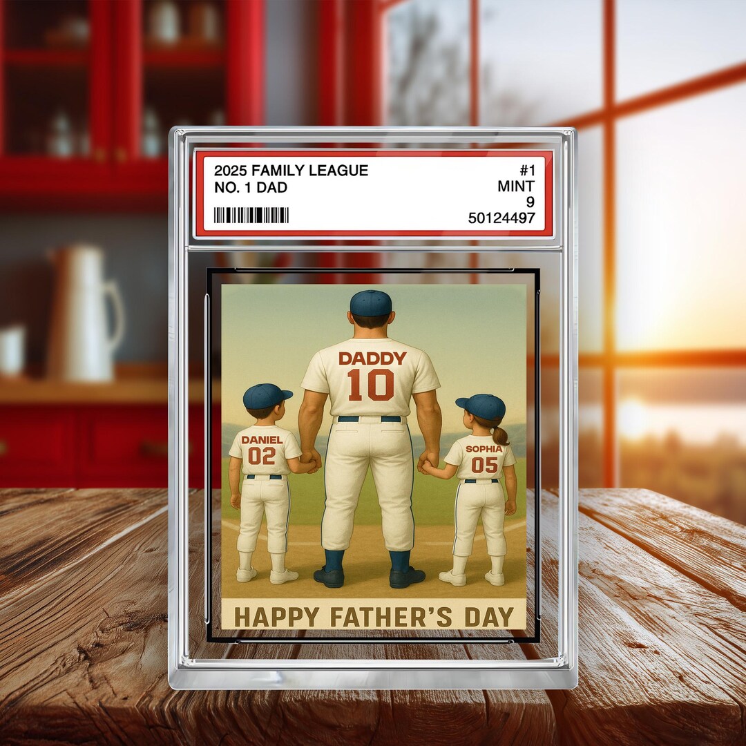 Custom 2D Baseball No. 1 Dad Grandpa Man & Kids Trading Card ...