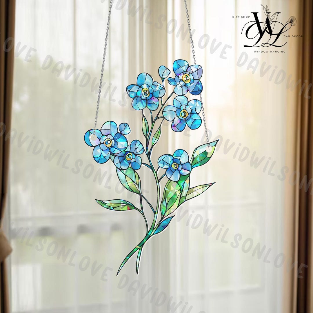 Blue Forget-me-not Flower Design 2D Hologram Ornament, Handcrafted Art ...