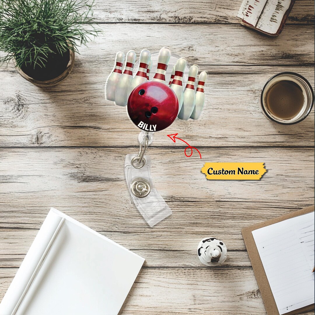 Personalized Bowling Ball Badge Reel, Custom Name ID Holder, Fun ...