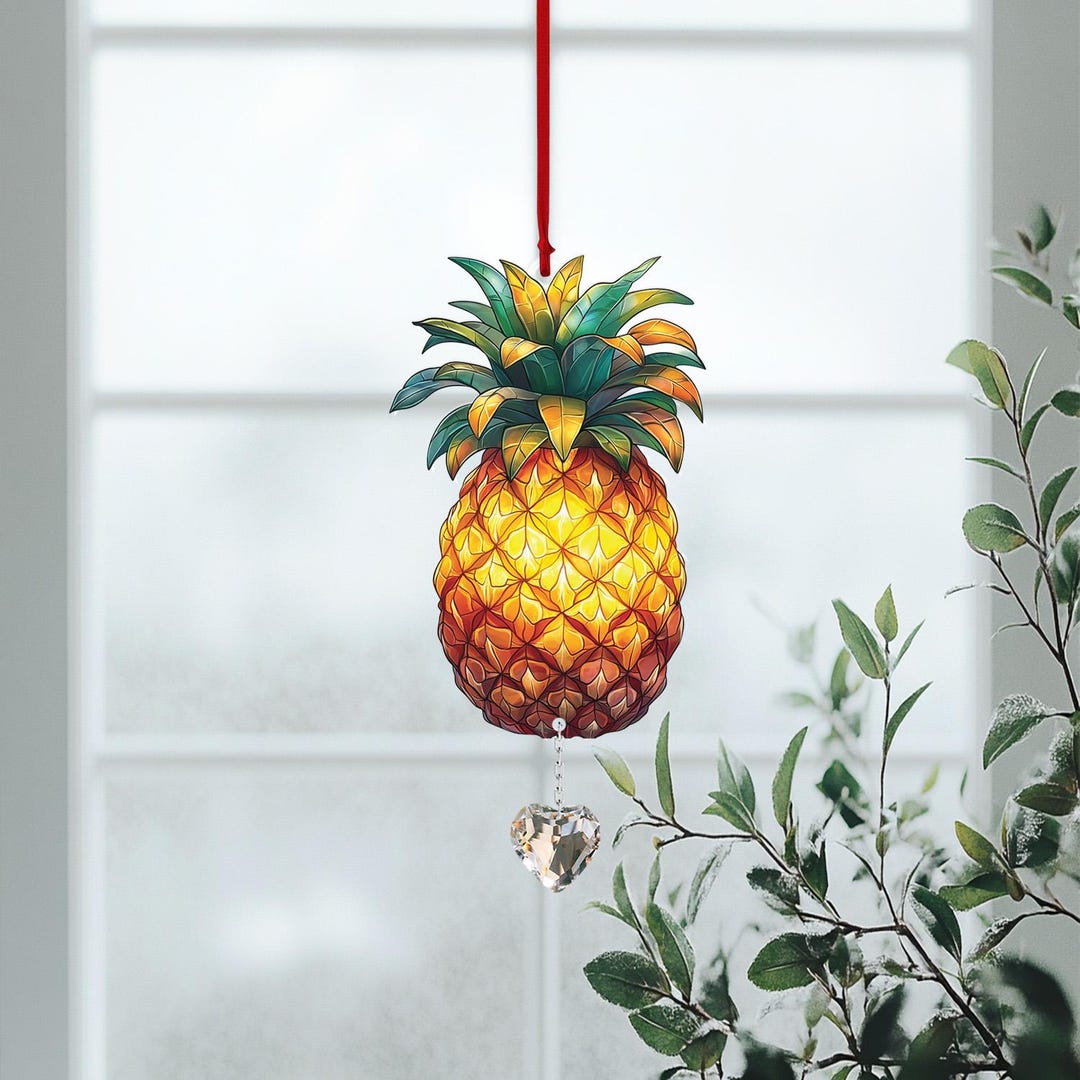 Pineapple Window Hanging With Heart Crystal Charm – Tropical Fruit ...