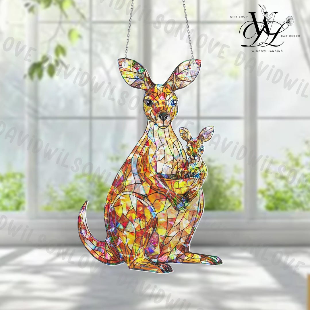 Kangaroo With Baby 2D Hologram Window Hanging, Mother and Baby Kangaroo ...