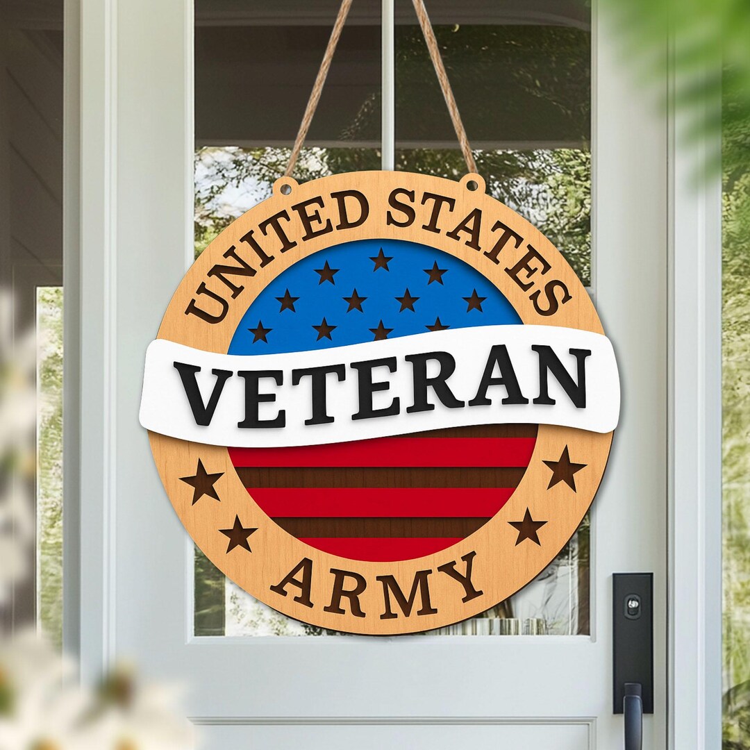 United States Army Veteran Wooden Door Hanger, Patriotic Military Wall ...