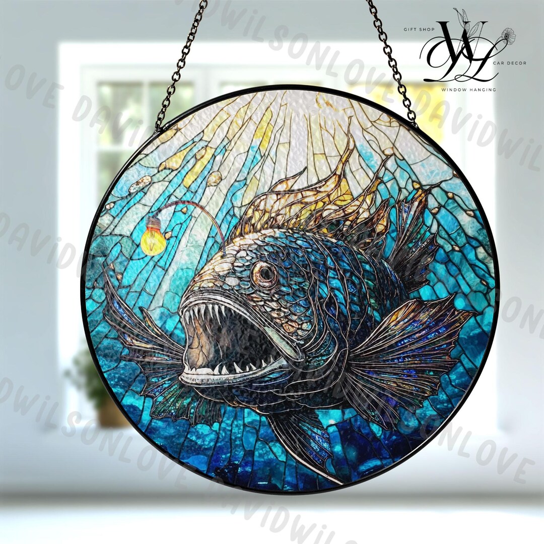 Anglerfish Stained Glass, Handmade Ocean-inspired Window Art ...