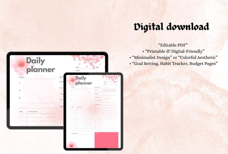 Daily Planner Pink Flowers | Floral Organizer for Women | Stay on Track ...