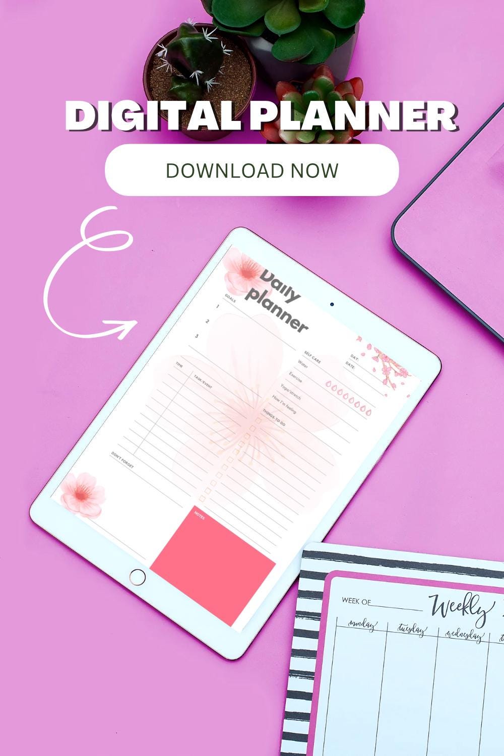 Daily Planner Pink Flowers | Floral Organizer for Women | Stay on Track ...