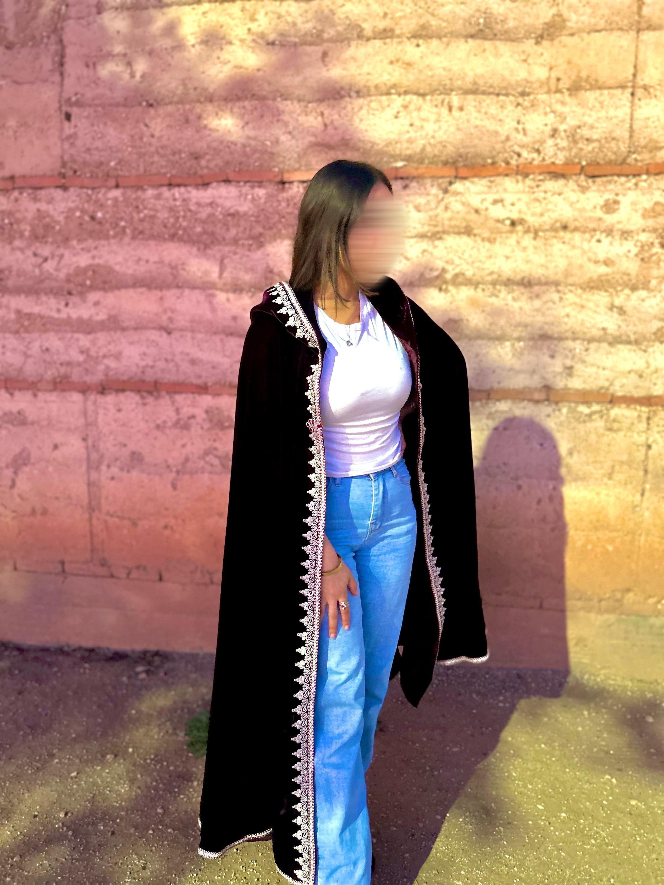Handcrafted Moroccan Velvet Hooded Cape: Berber Embroidered Cloak - Etsy