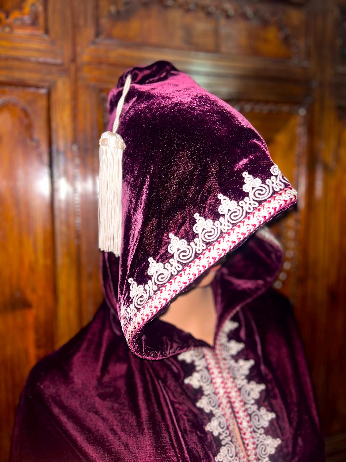 Handcrafted Moroccan Velvet Hooded Cape: Berber Embroidered Cloak - Etsy