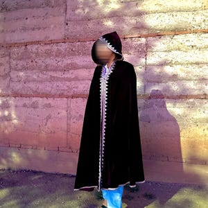 Handcrafted Moroccan Velvet Hooded Cape: Berber Embroidered Cloak - Etsy