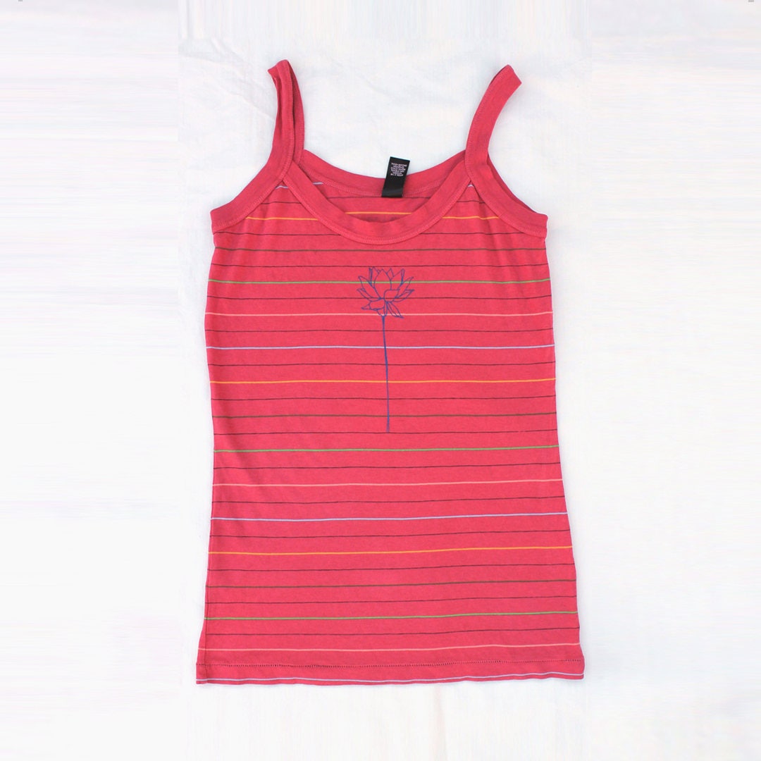 Red Striped Tank Top, Lotus Flower Tank, Lotus Top, Yoga Top for Women ...