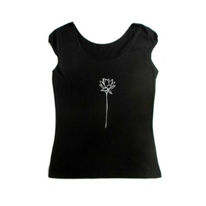 Lotus T-shirt Black Graphic Tee Scoop Neck Top Cap Sleeve Tshirt Screen ...