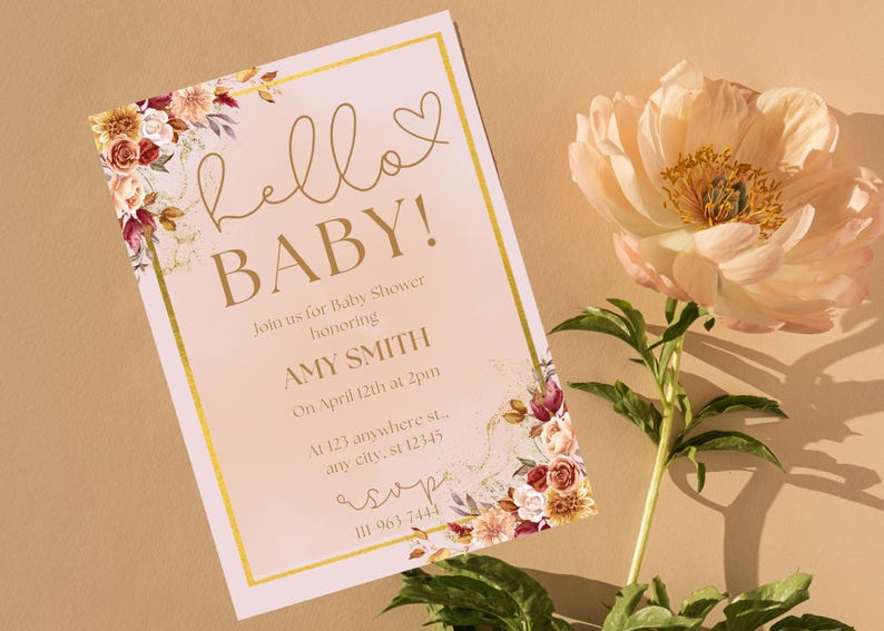Editable Printable Invitation Hello Baby Shower Invitation Pink and ...