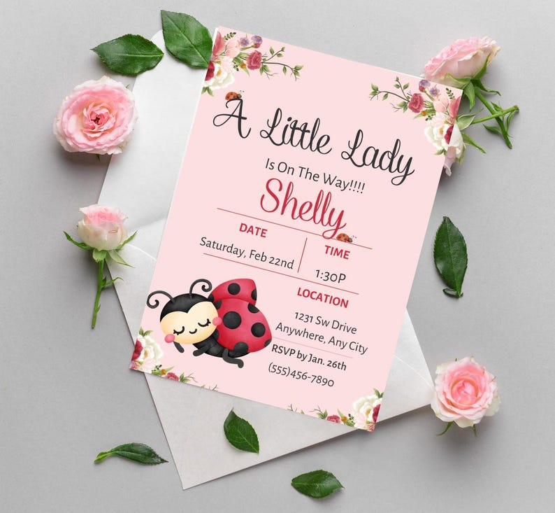 Editable Invite, Digital Invitation, Ladybug Baby Shower Invitation ...