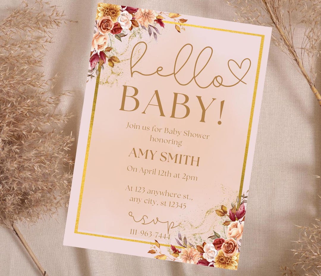 Editable Printable Invitation Hello Baby Shower Invitation Pink and ...