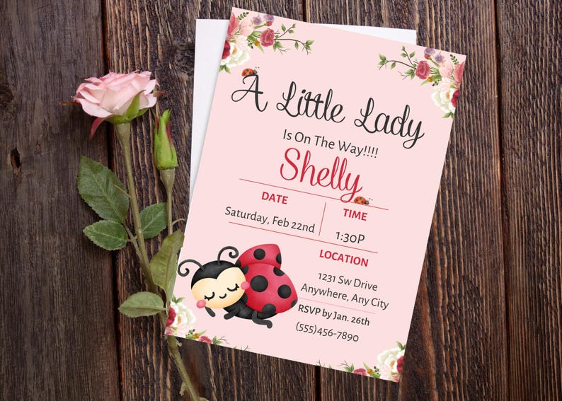Editable Ladybug Baby Shower Invitation Girl | Little Lady is on the ...