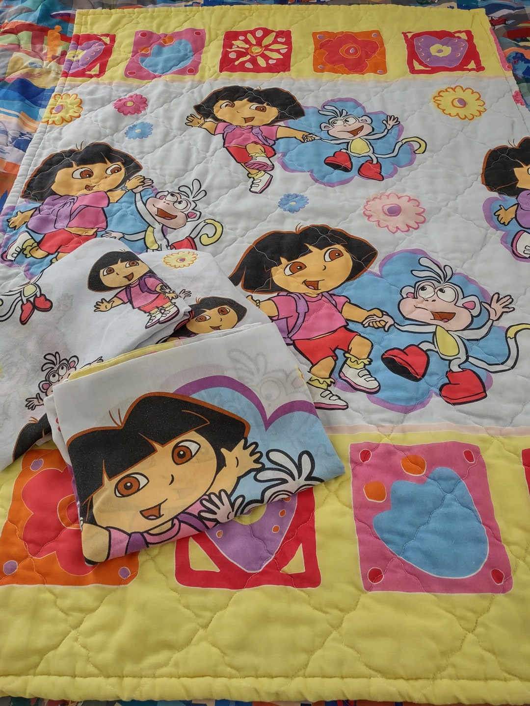 Vtg 2002 Dan River Dora the Explorer Toddler Bed Sheet Set Comforter ...