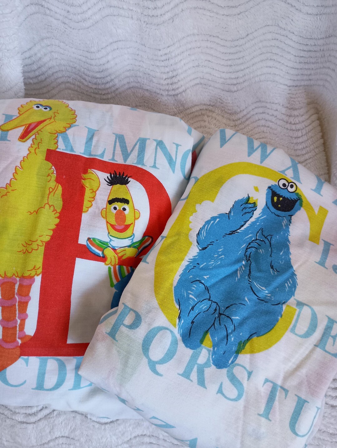 Vintage Stevens Sesame Street Muppets ABC Twin Flat & Fitted Bed Sheet ...
