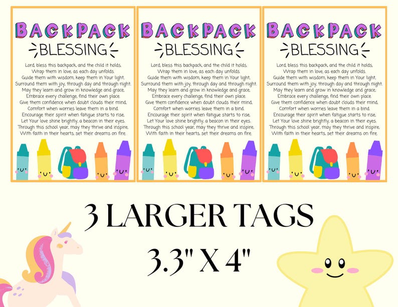 Backpack Blessing, Backpack Blessing Tags, Backpack Prayer, Bible Verse ...