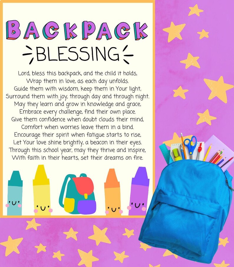 Backpack Blessing, Backpack Blessing Tags, Backpack Prayer, Bible Verse ...