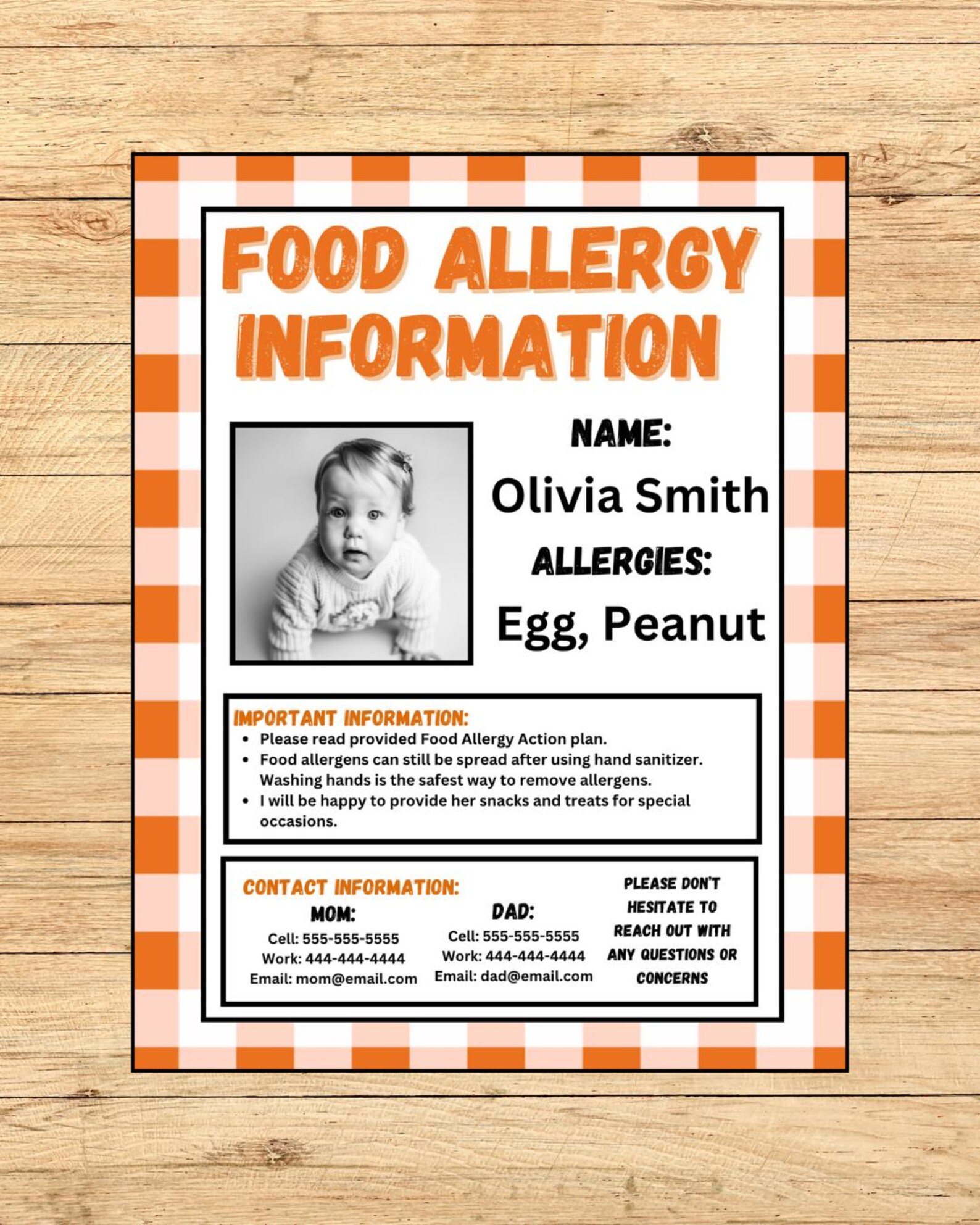 Editable Child Food Allergy Action Plan Template (canva Digital ...